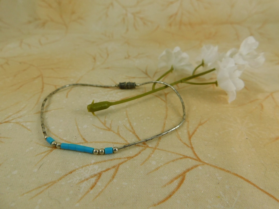Liquid Silver & Genuine Turquoise Beaded Bracelet, Southwest Bracelet ...