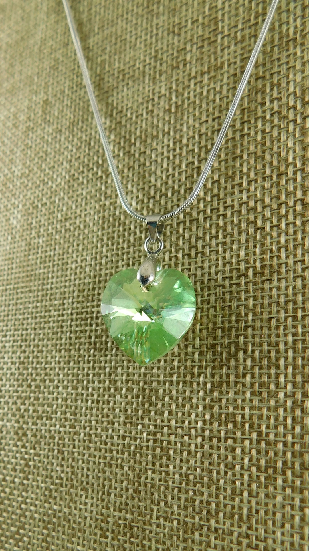 Light Green Colored Swarovski Crystal Heart Necklace, Sweetheart ...