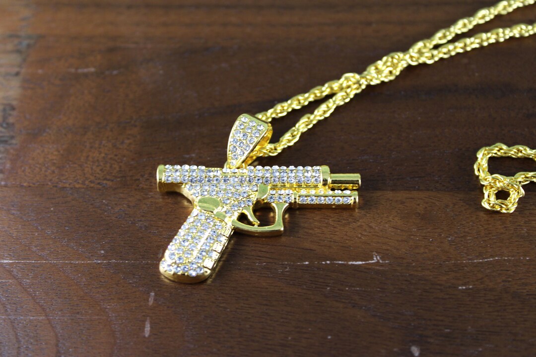 Dazzling New Vintage Gold & Crystal Pave' 9mm Glock Necklace, Statement ...