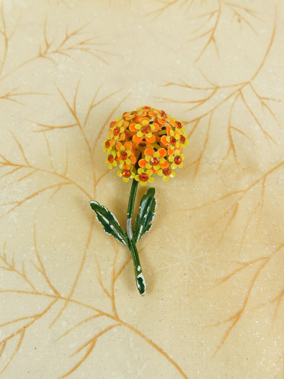 Broche fleur émaillée rouge, jaune et orange bien aimée, broche fleur ...