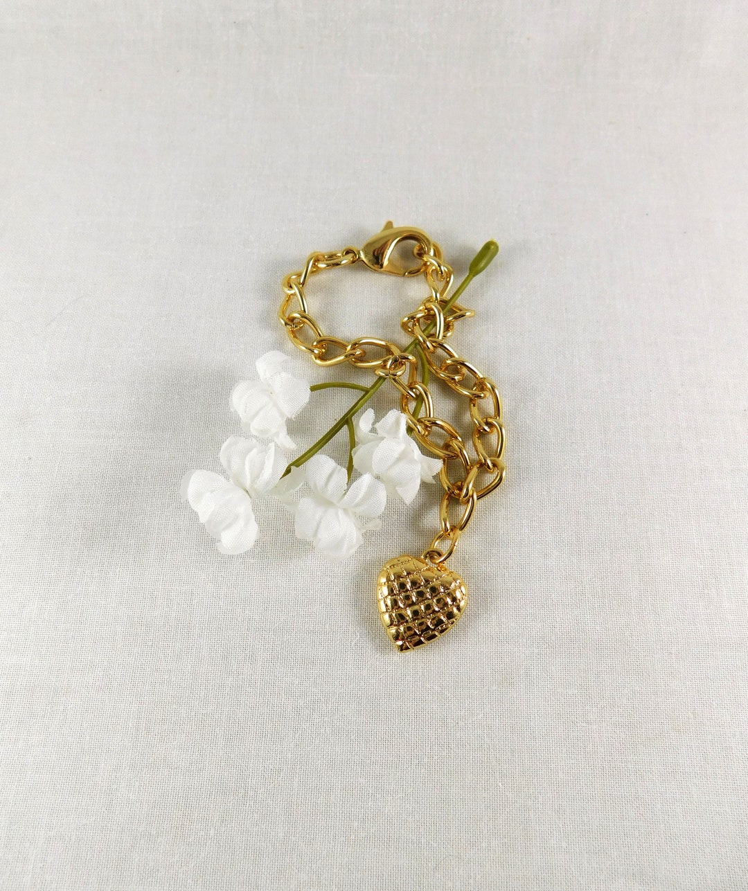 Heavy, Brilliant Oversized Gold Curb Chain Charm Bracelet W/puffy Gold ...