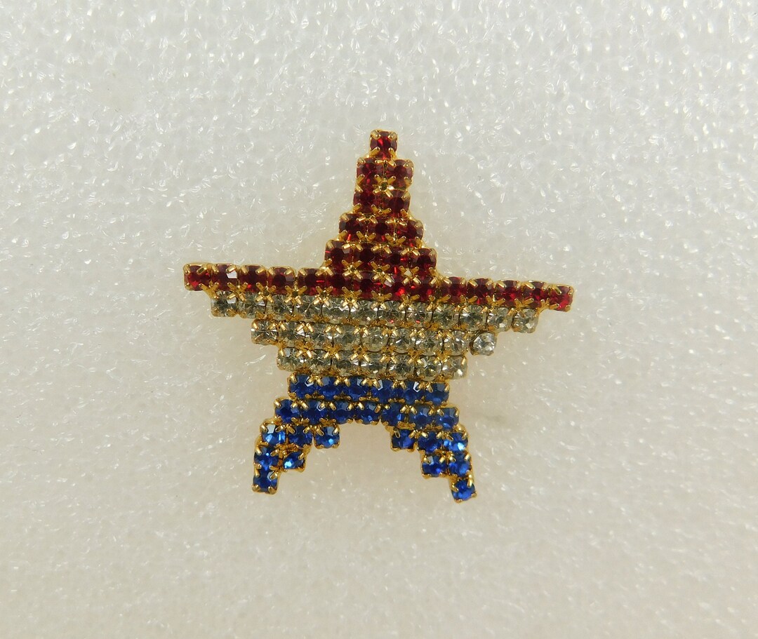 Gold Plate & Crystal Star Flag Pin, Patriotic Jewelry, Memorial Day ...