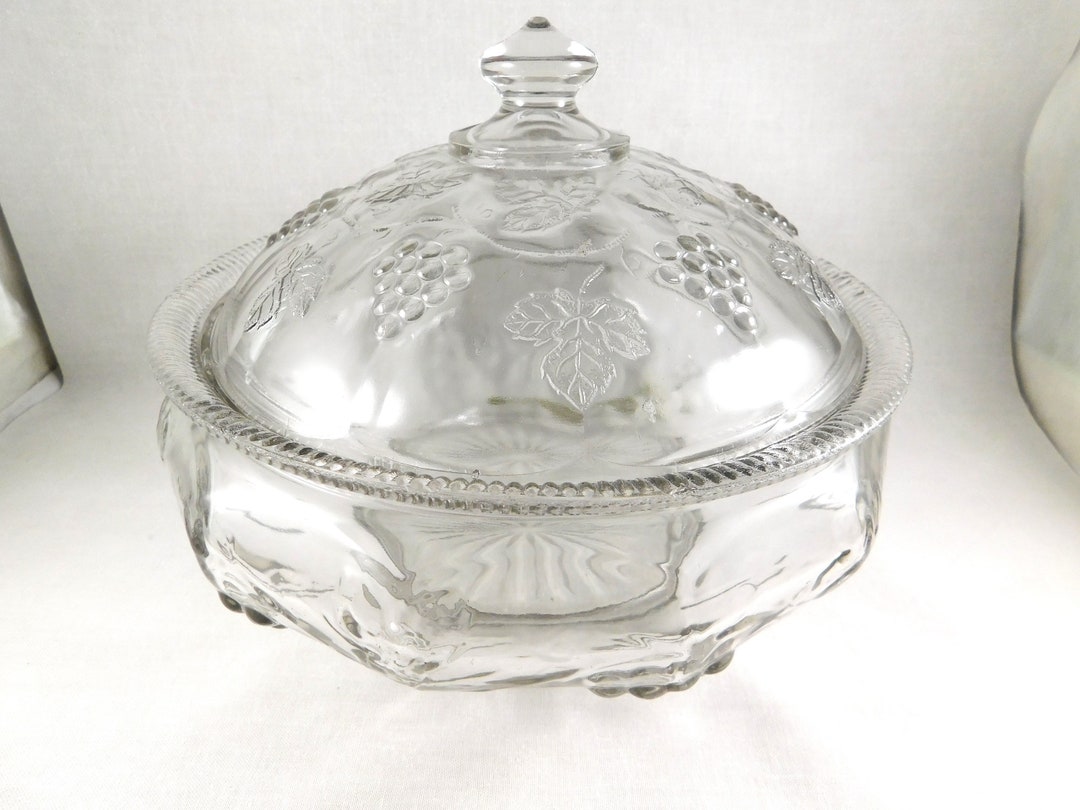 Mid Century Molded Glass Casserole & Lid W/raised Grape/leaf Motif ...