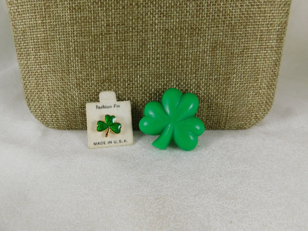 Hallmark Hard Plastic Shamrock Pin & Enameled Gold Metal Shamrock ...