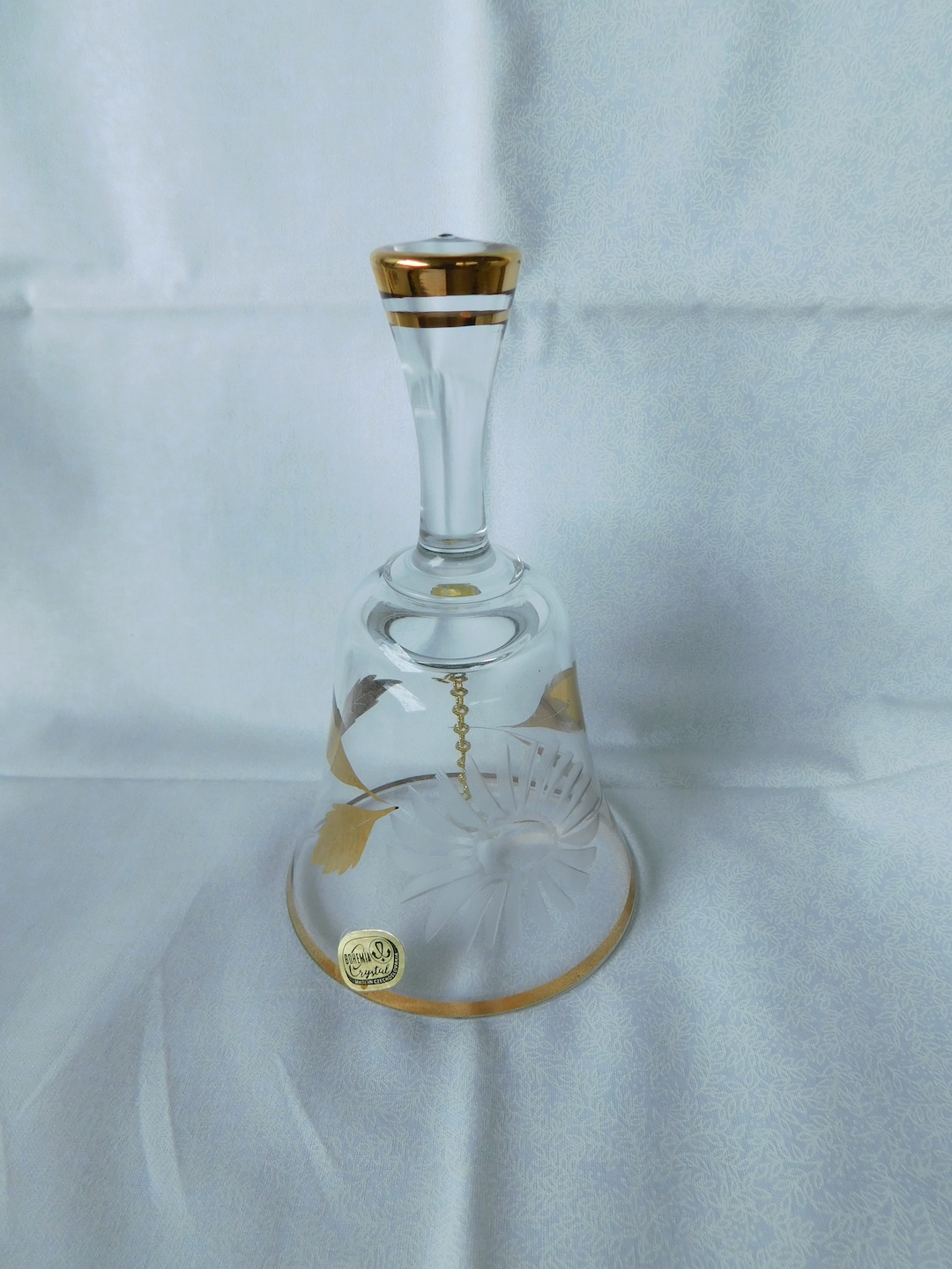 Bohemia Crystal Bell, Czechoslovakian Gold Leaf Crystal Bell, Carved ...