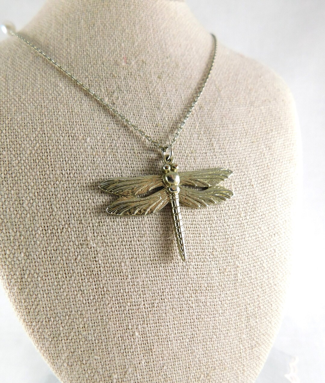 Vintage Silvery Dragonfly Necklace, Silver Dragonfly, Dragonfly Jewelry ...