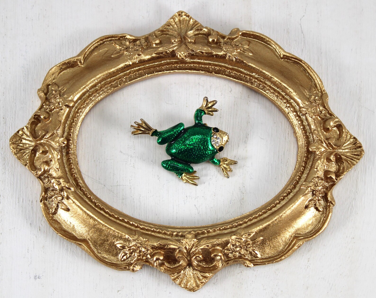 Vintage '70s Green Enamel & Crystal Frog Pin/brooch: Gold Lapel Pin - Etsy