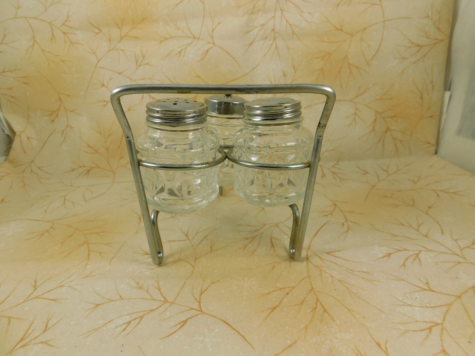 Silver Condiment Caddy Cart W/three Molded Glass Containers - Etsy