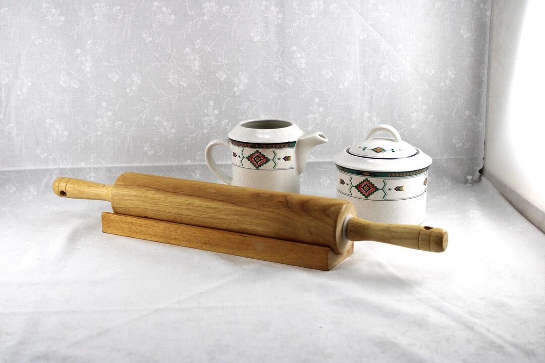 Vintage 1980's Hand Crafted Rolling Pin & Cradle, 2" Dia. Wooden ...