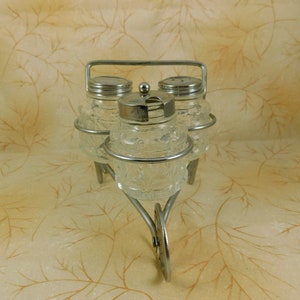 Silver Condiment Caddy Cart W/three Molded Glass Containers for Salt ...