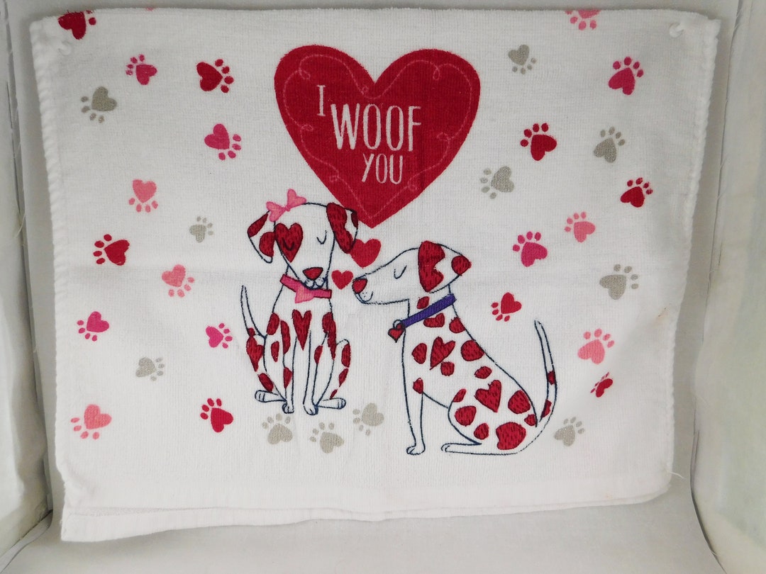 Kohl's Vintage Terry Towel W/two Spotted Dogs & Heart That Says, i Woof ...