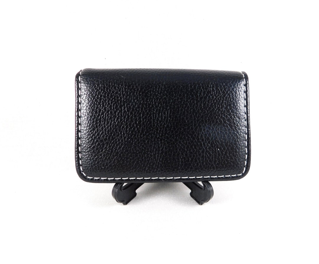 Simple Black Leather Business Card Wallet, White Stitching, Hidden ...