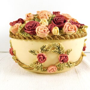 Sculptured Rose Trinket Box by Dezine Ltd., 1993, Poly-resin, Victorian ...