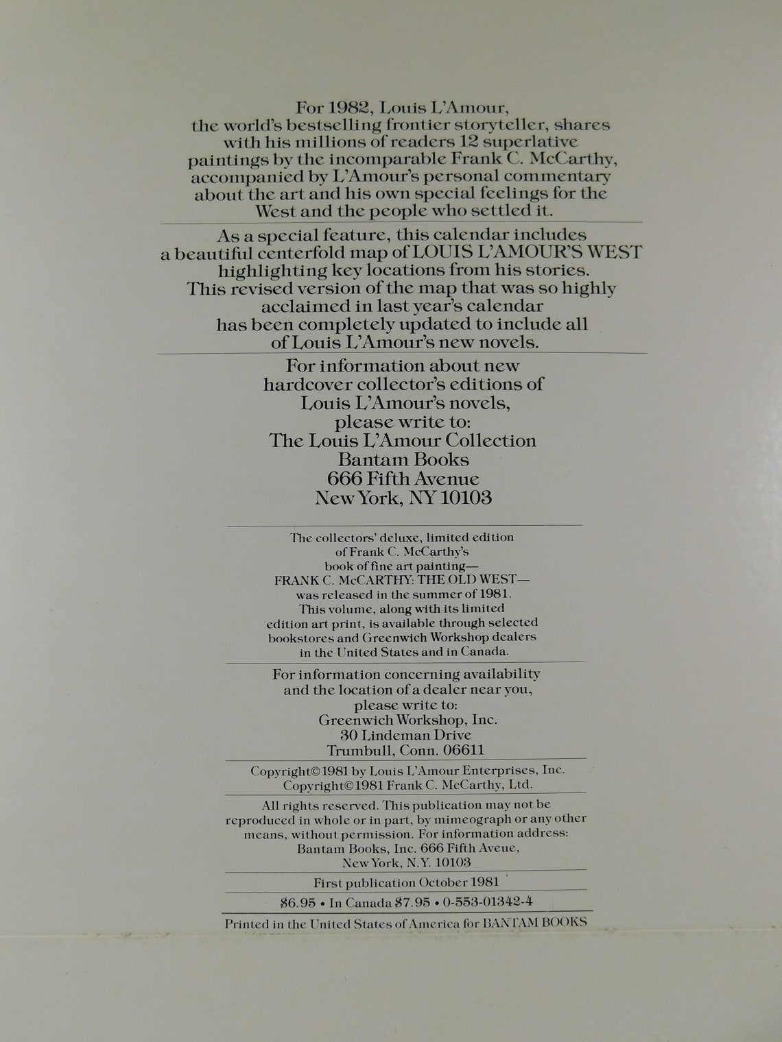 1982 Louis L'Amour Calendar with Paintings by Renowned | Etsy