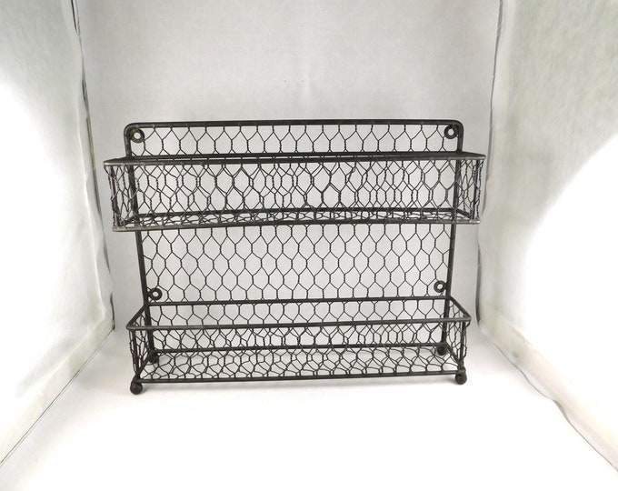 Vintage Bronze Colored Chicken Wire Spice Rack, Farmhouse Kitchen ...