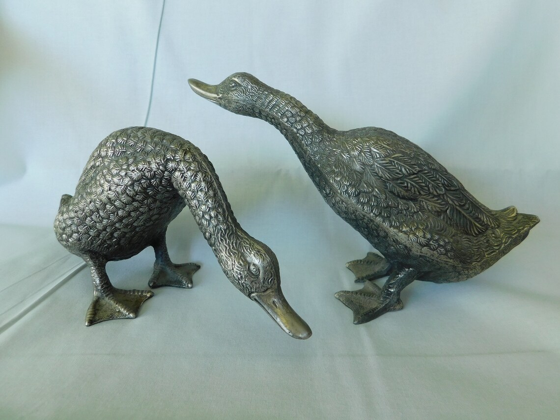 Pair of 1920's Silver Plated Metal Geese Figurines - Etsy