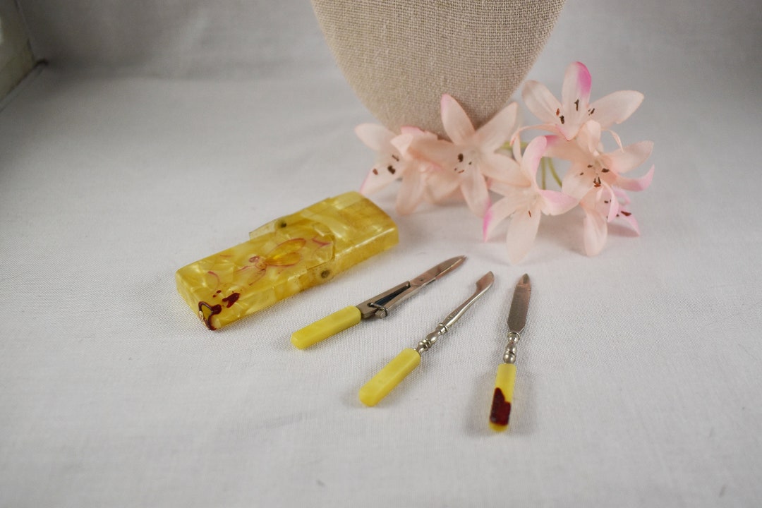 Tiny Celluloid Set of Antique Grooming Accessories, 4 Pc. 1900's, File ...