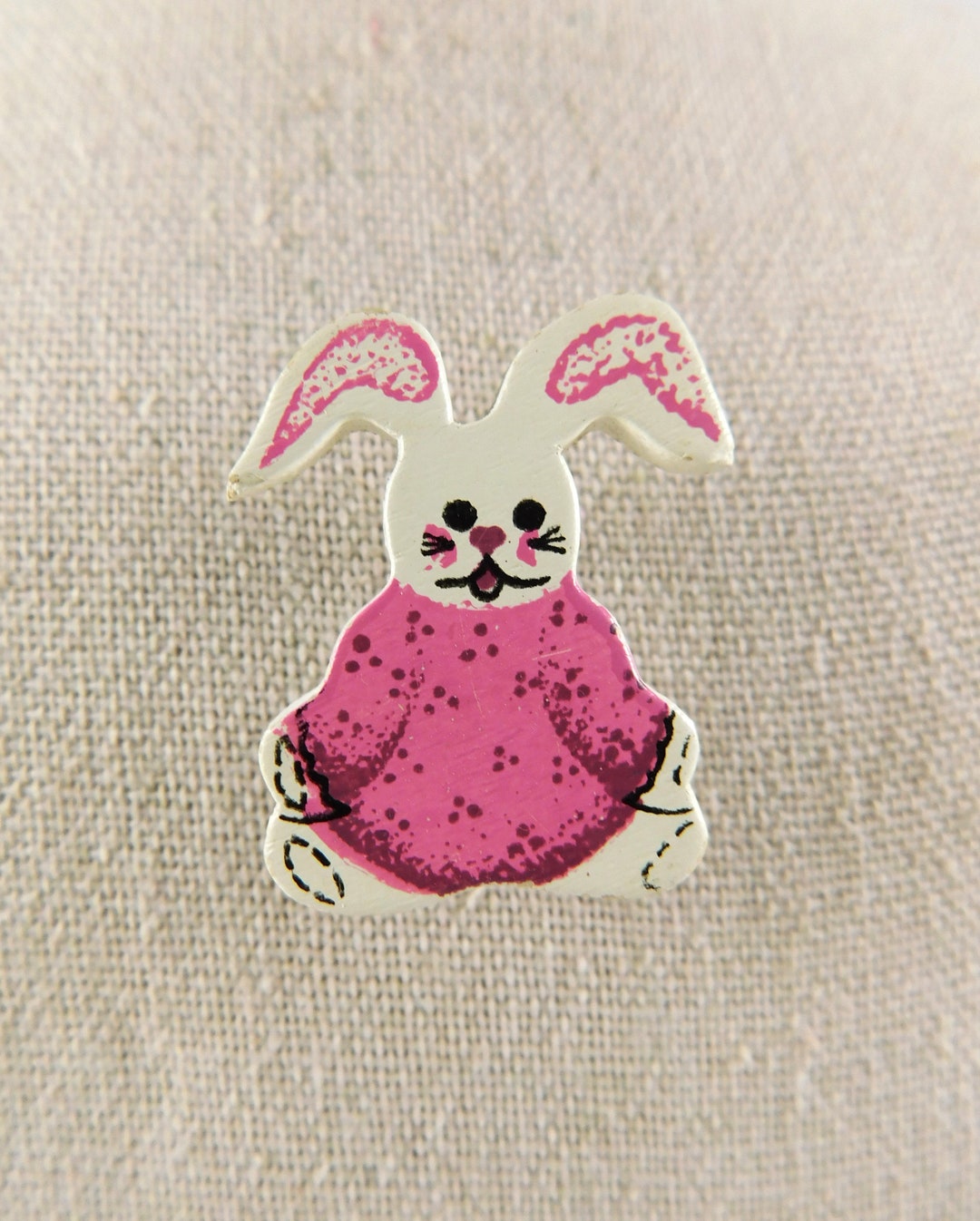 Hand Painted Wooden Bunny in Pink Polka-dot Sweater, Hand Crafted Pin ...