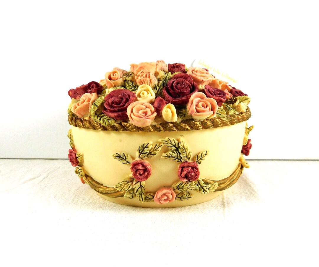Sculptured Rose Trinket Box by Dezine Ltd., 1993, Poly-resin, Victorian ...