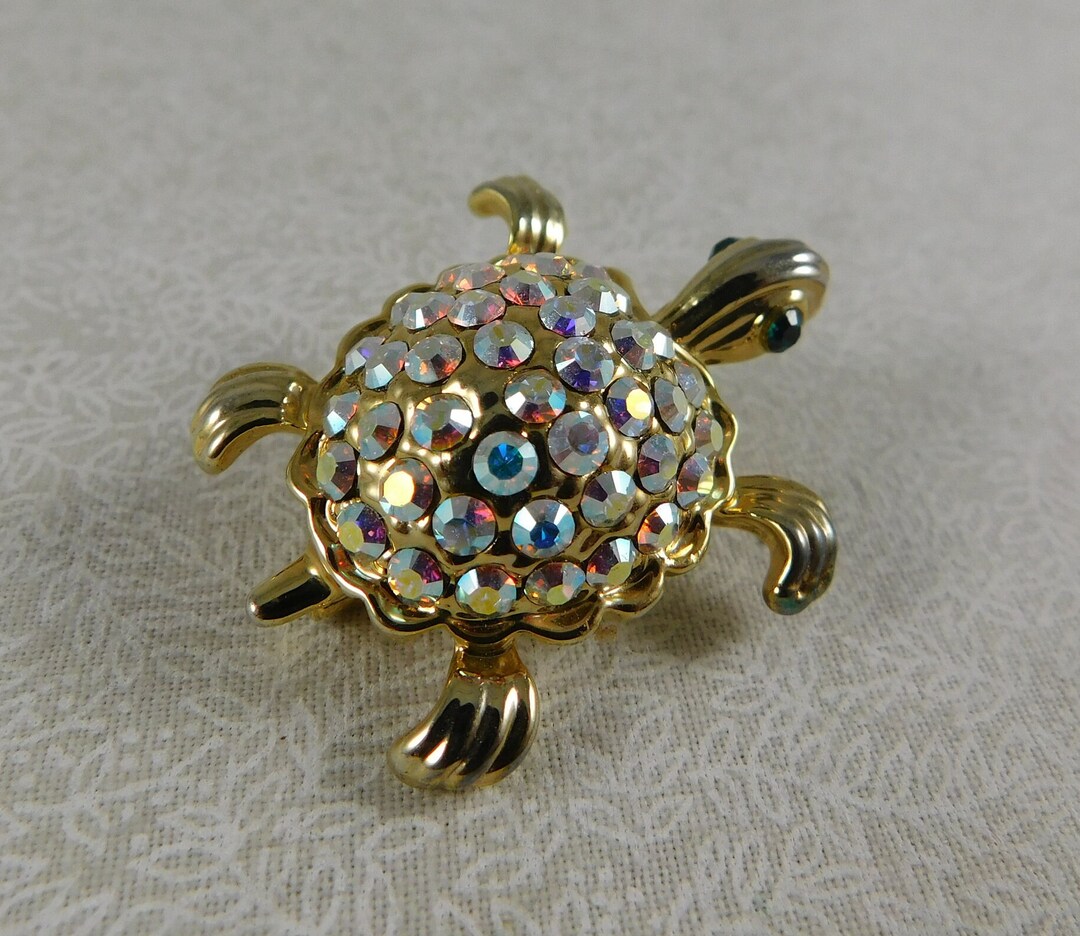Sparkling Crystal Turtle Brooch/pendant, Tortoise, Pink Aurora Borealis ...