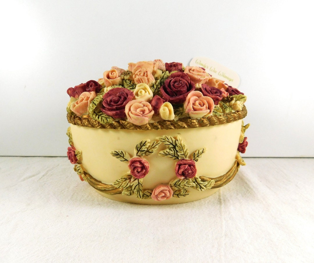 Sculptured Rose Trinket Box by Dezine Ltd., 1993, Poly-resin, Victorian ...