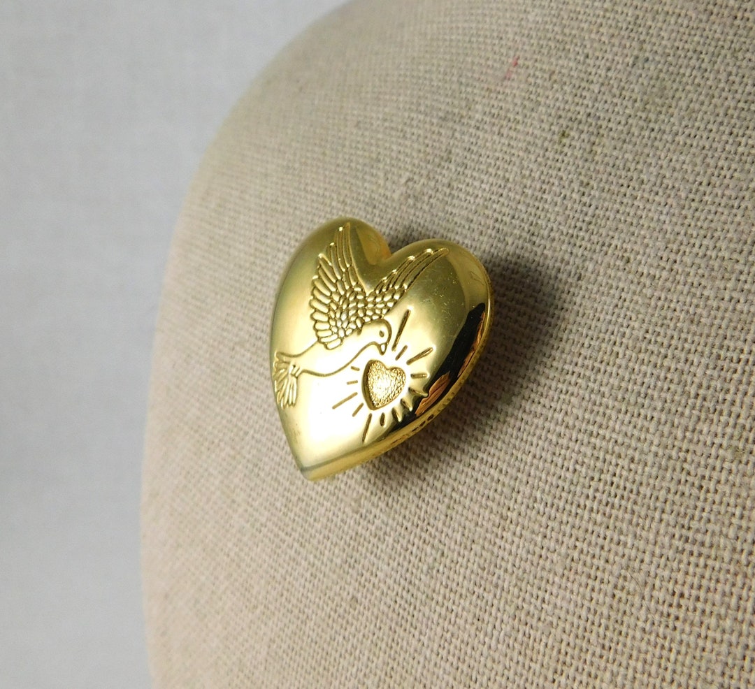Brilliant Gold Heart Brooch W/dove & Heart Sun, Heart Jewelry ...