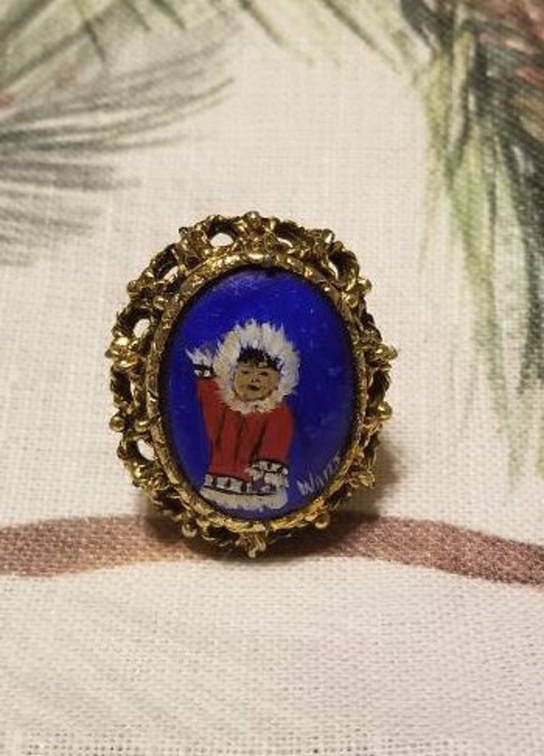 Artisan Hand Painted and Signed Statement Ring of an Eskimo Child ...