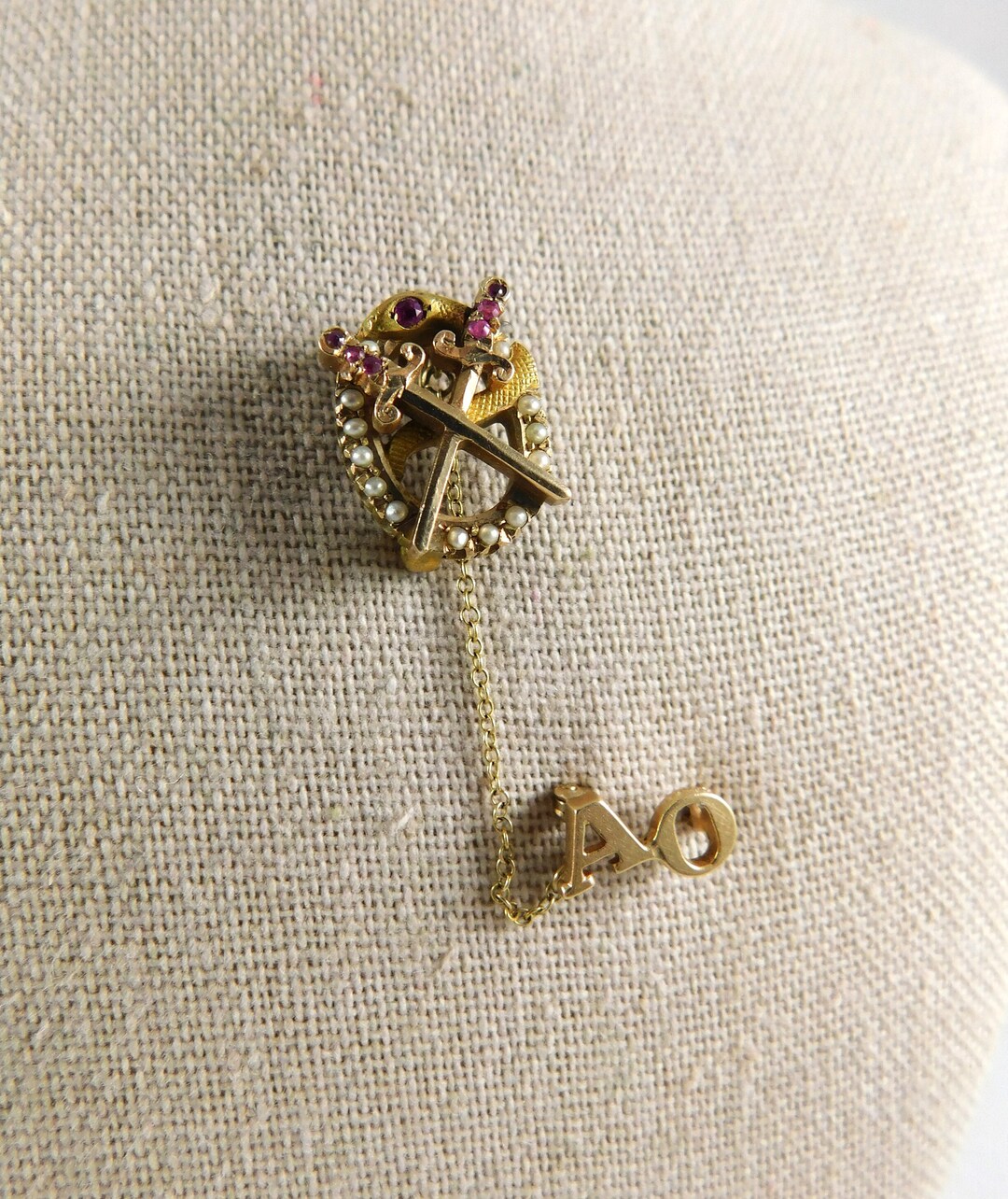 Theta Chi Fraternity Snake Badge Pin, Crossed Swords, 10k Yellow Gold W ...