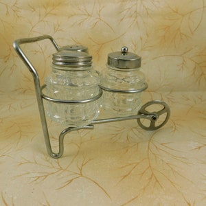 Silver Condiment Caddy Cart W/three Molded Glass Containers for Salt ...