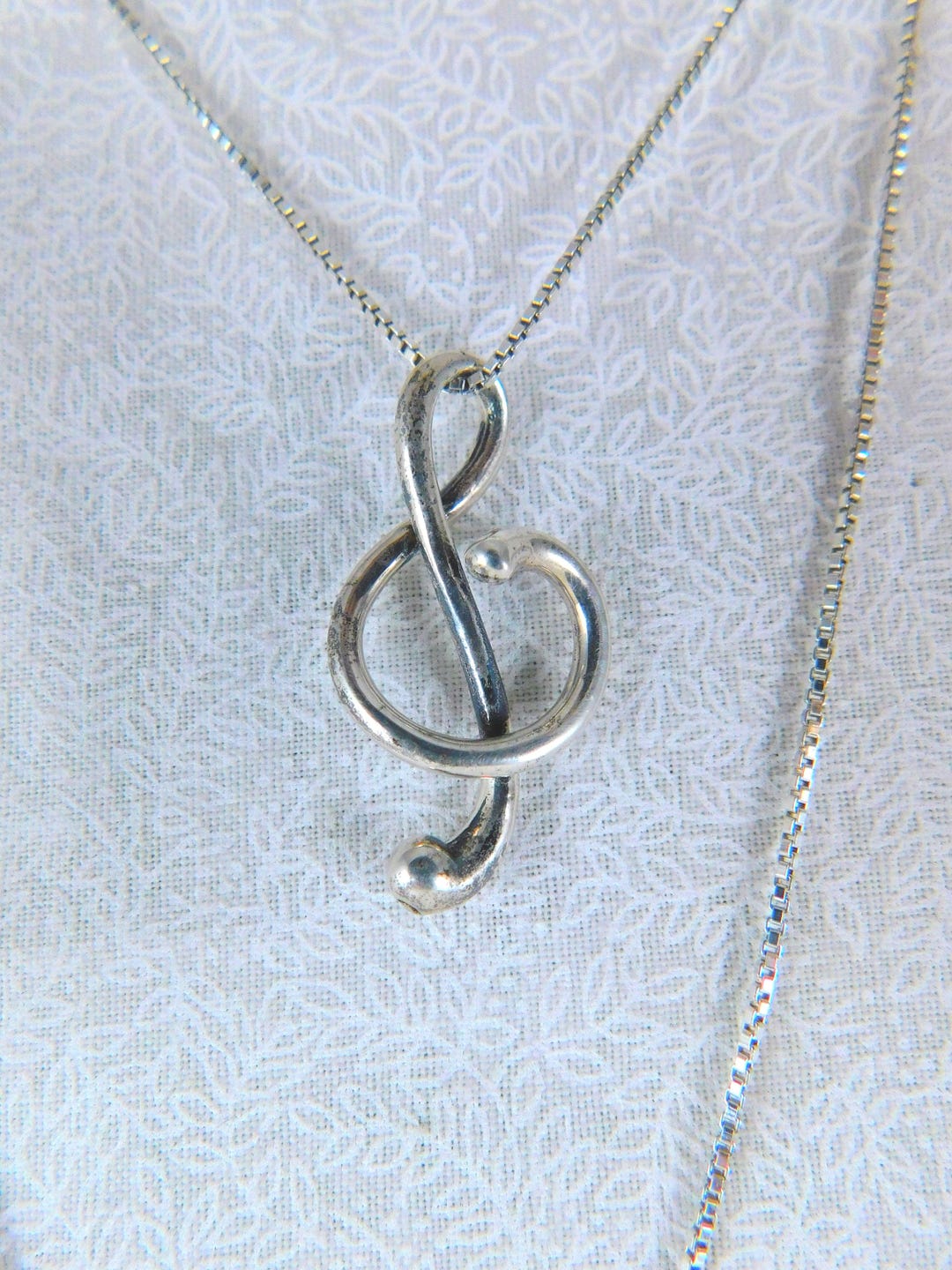 Vintage '90s Sterling Silver Treble Clef Pendant Necklace: Musical ...
