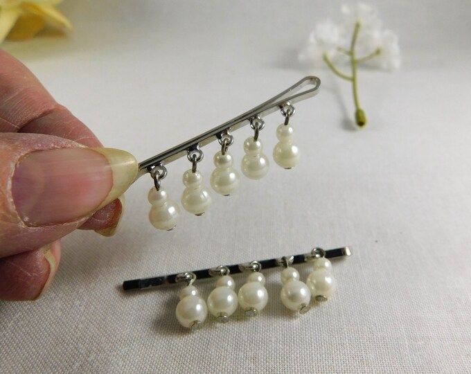 Pair of Silver Bobby/hair Pins W/row of Faux Pearl Dangles, Wedding ...