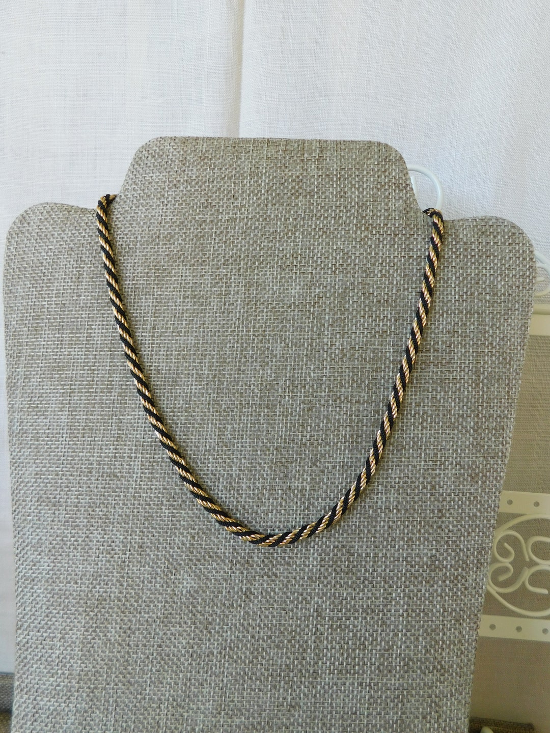 Trifari 24 Inch Gold & Black Braided Twist Necklace, Trifari Chain and ...