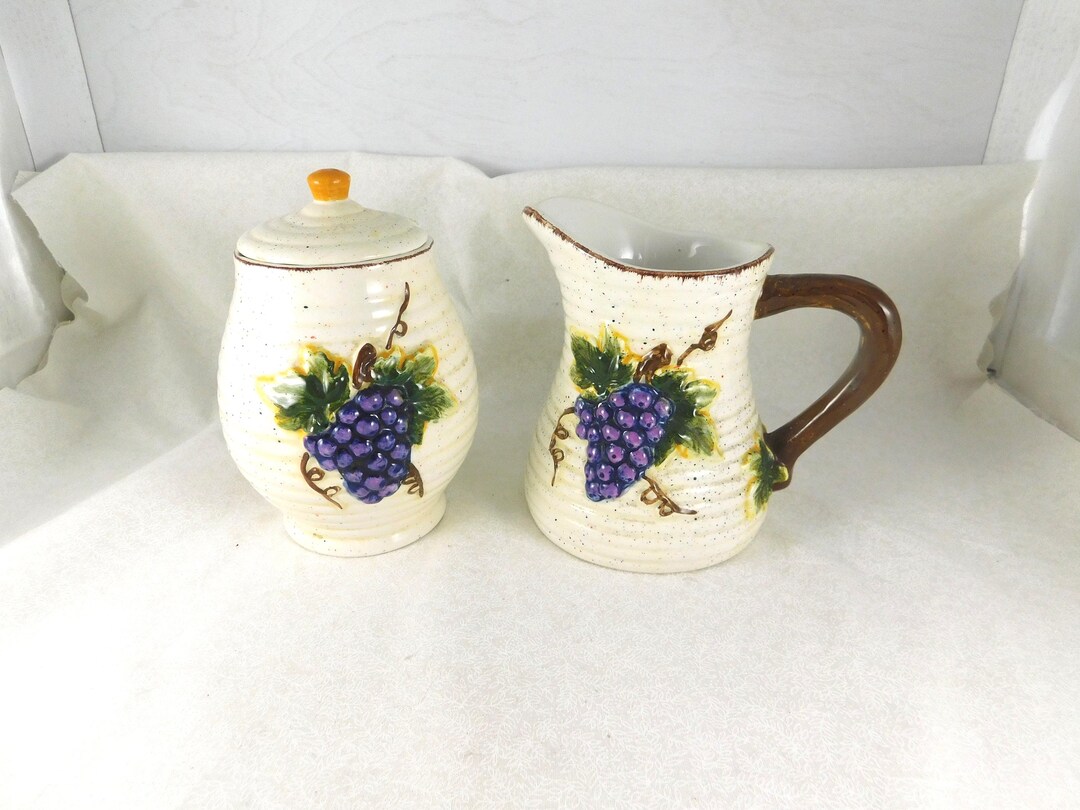 Vintage '80s Grape Creamer and Sugar Set: Hand-painted, Kitchen Serve ...