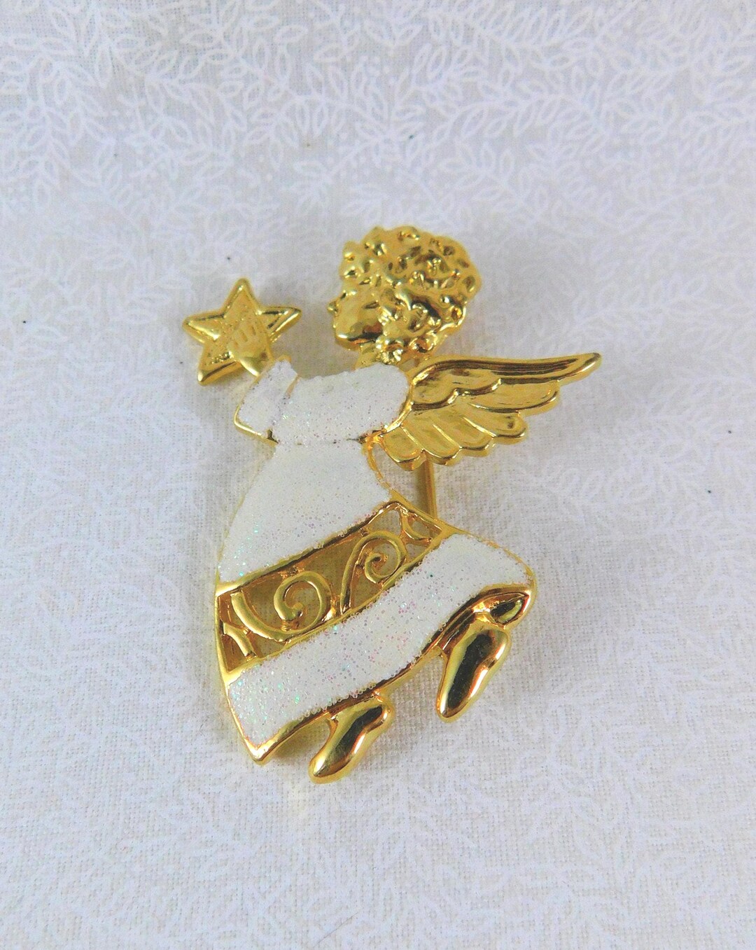 Vintage Early 2000s Rainbow Glittered Resin & Gold Angel Brooch ...