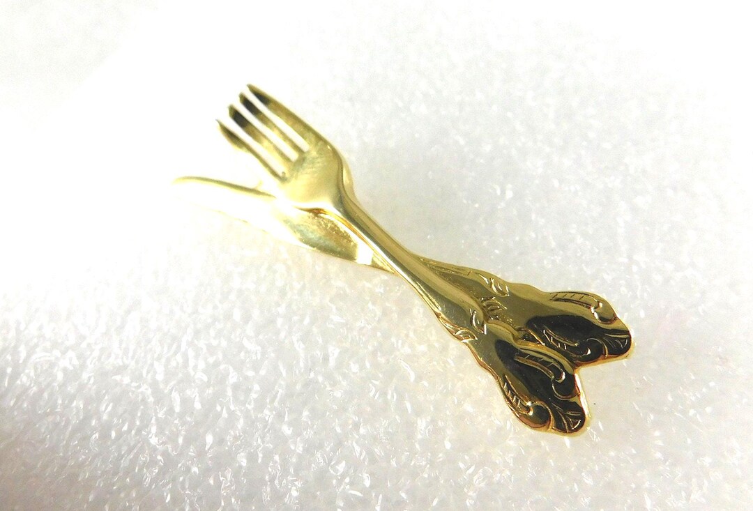 Small Gold Plate Novelty Brooch, Knife & Fork, Table Ware Brooch ...