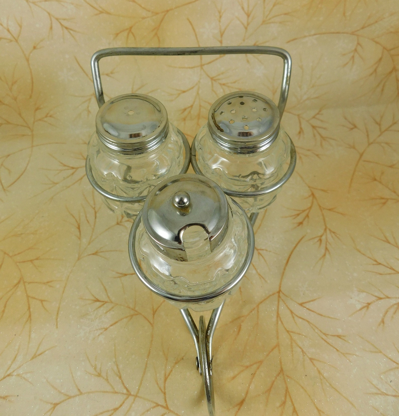 Silver Condiment Caddy Cart W/three Molded Glass Containers - Etsy