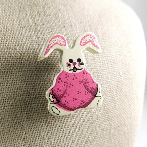 Hand Painted Wooden Bunny in Pink Polka-dot Sweater, Hand Crafted Pin ...