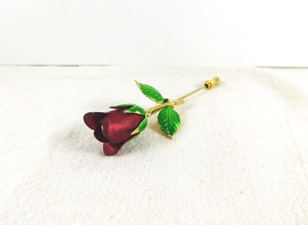 1980's Chippy Painted Metal Rose Stick Pin/hat Pin, Gold, Green and ...