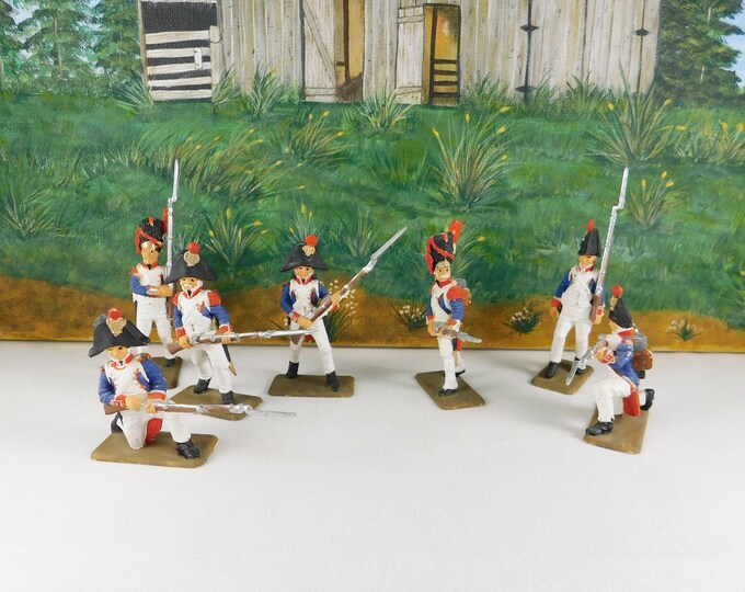 Seven Plastic Napoleonic French Infantry Toy Soldiers, 54mm, Napoleonic ...
