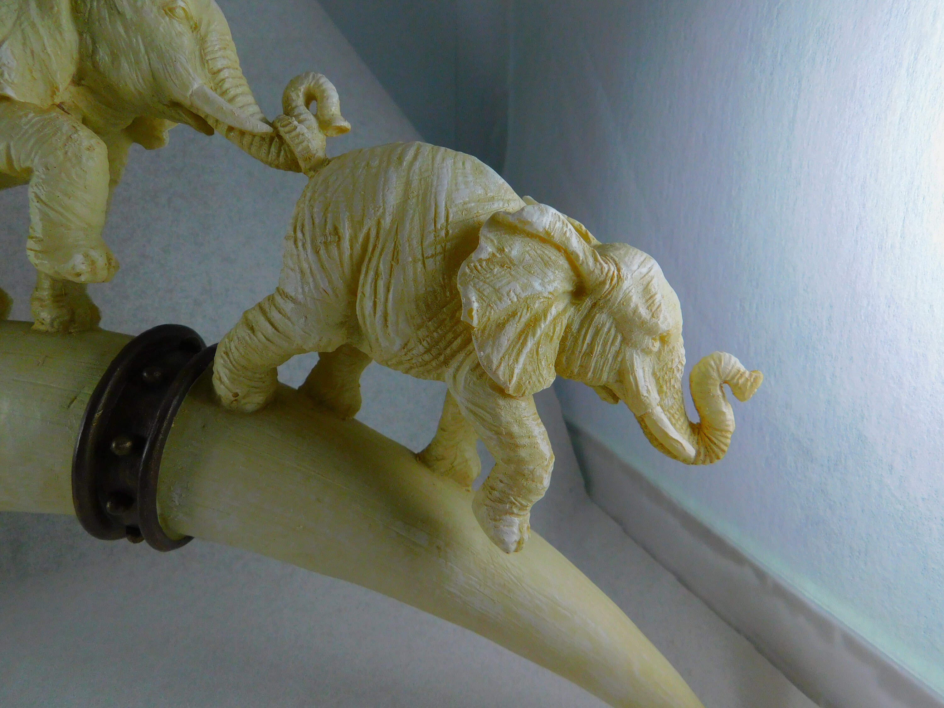 Large Faux Ivory Poly Resin Elephant Family Menagerie on Tusk - Etsy