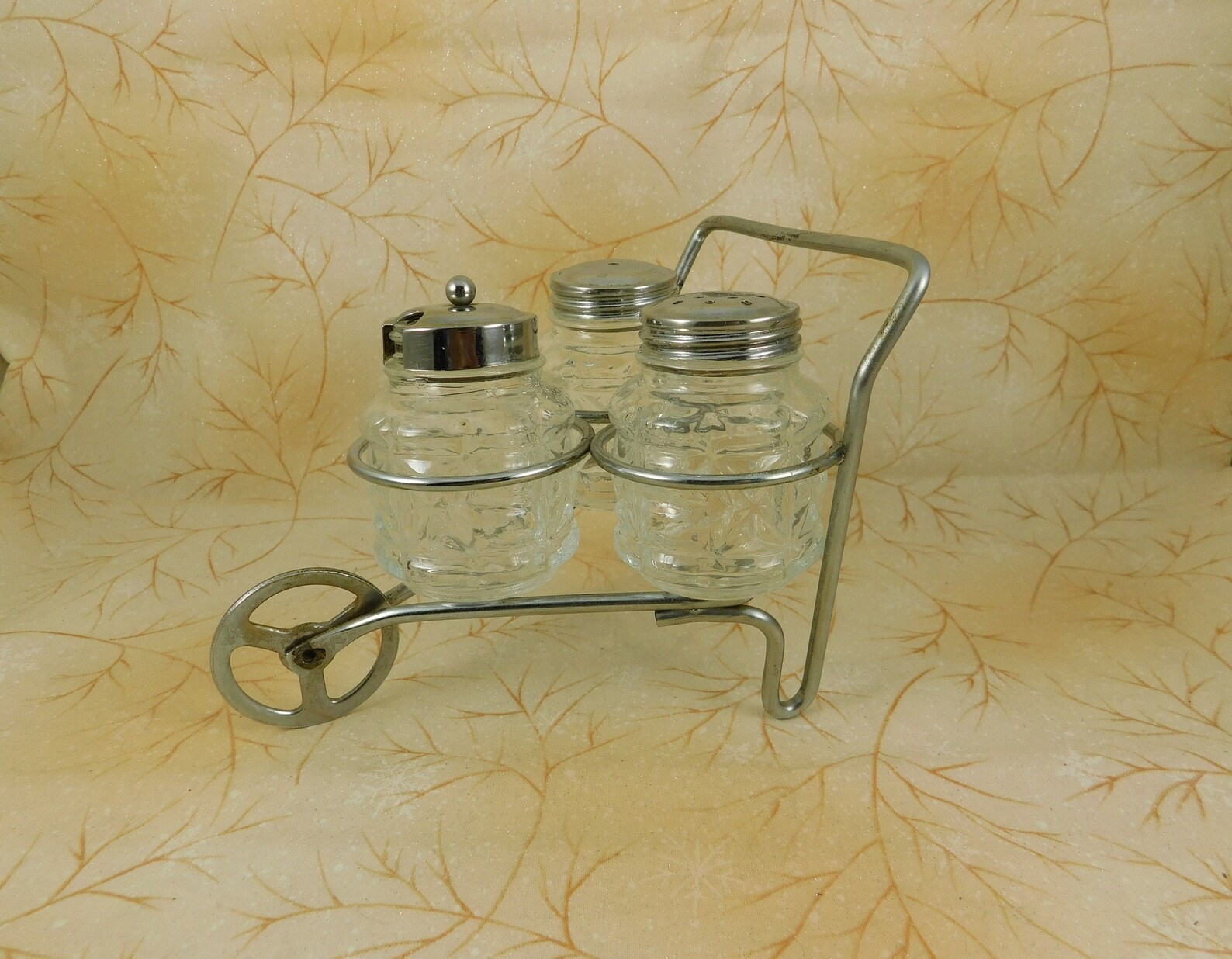 Silver Condiment Caddy Cart W/three Molded Glass Containers - Etsy