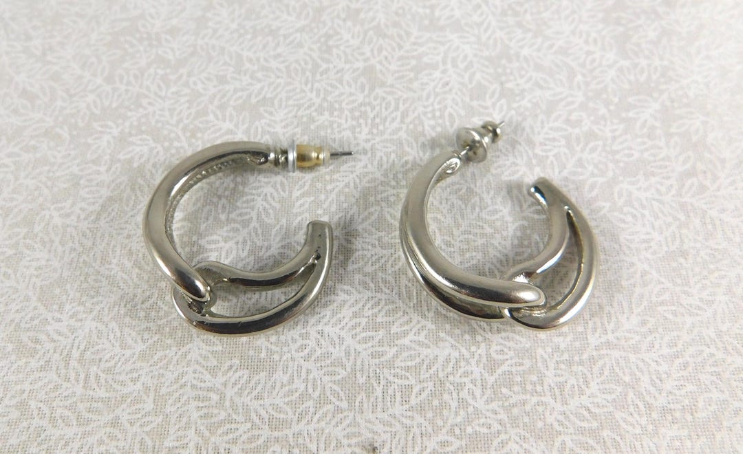 Unique Silver Hoop Earrings, Two Loops Intertwined, Textured Inside ...