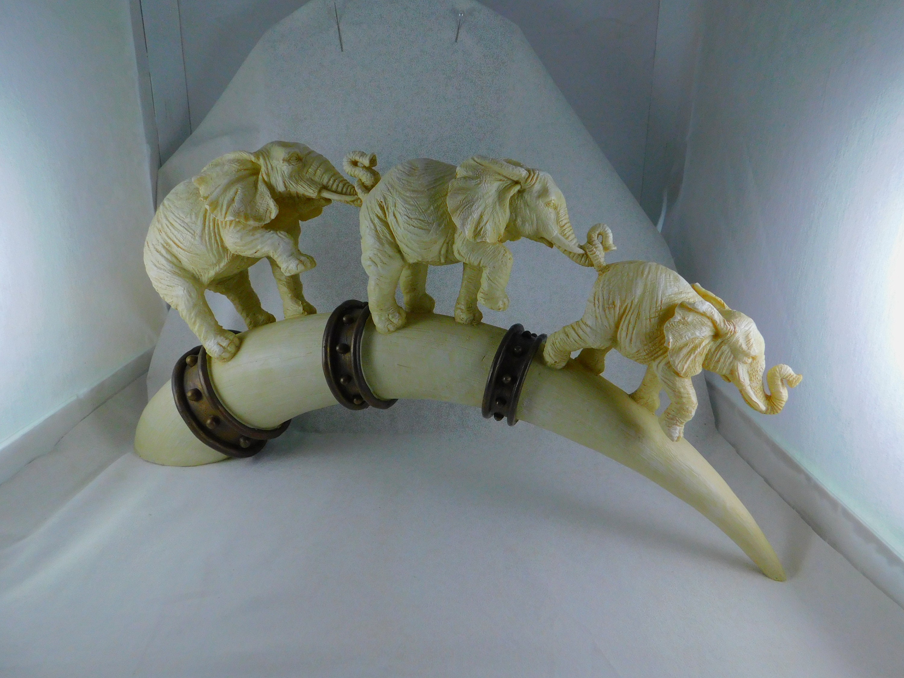 Large Faux Ivory Poly Resin Elephant Family Menagerie on Tusk - Etsy
