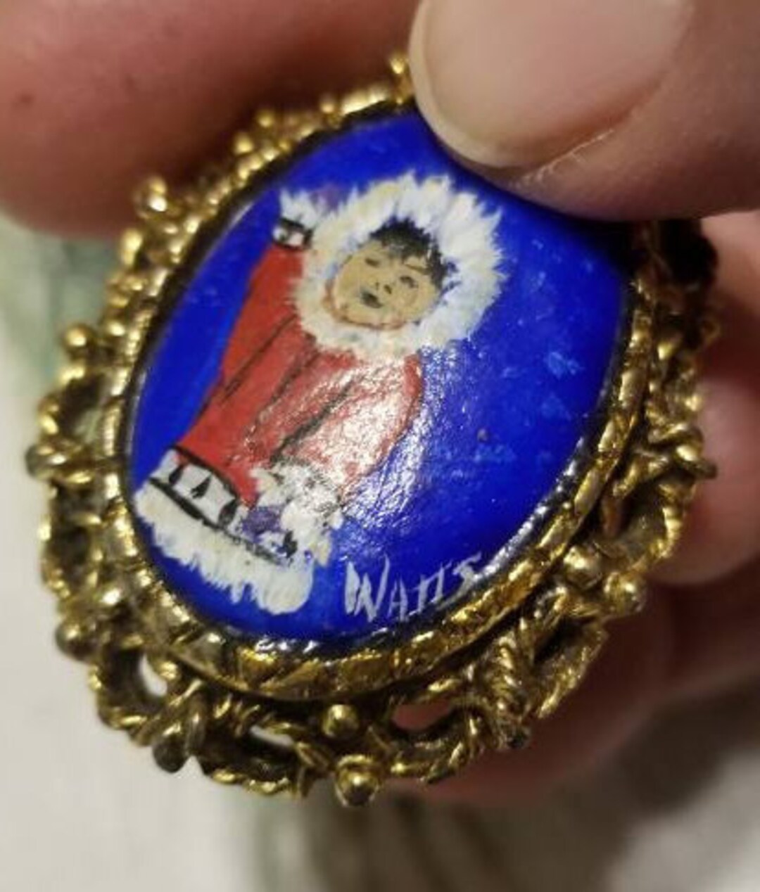 Artisan Hand Painted and Signed Statement Ring of an Eskimo Child ...