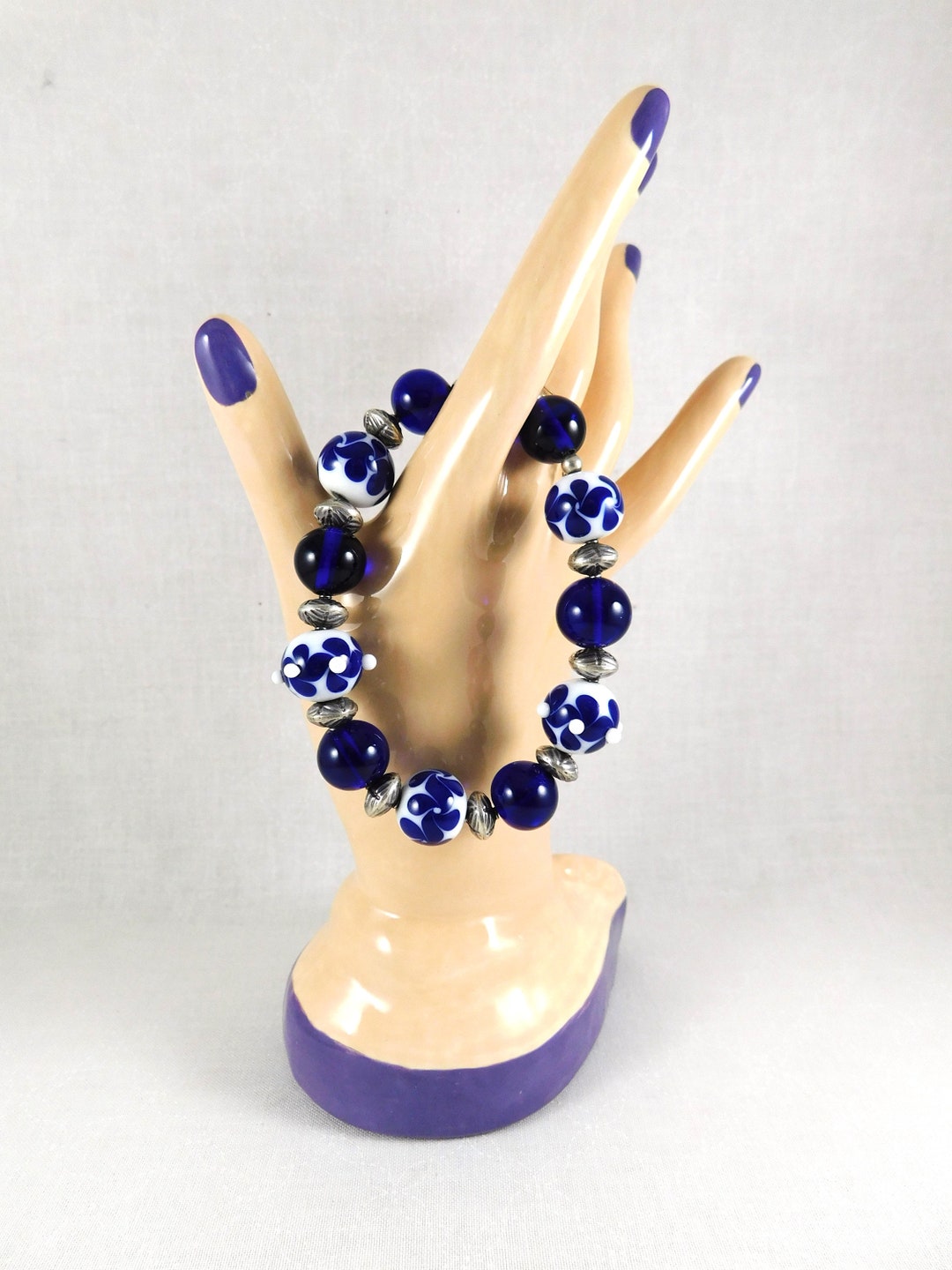 Vintage Cobalt Blue Lampwork Beaded Bracelet: Dresden Style, Magnetic ...