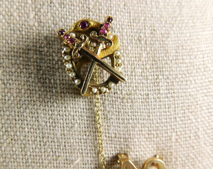 Theta Chi Fraternity Snake Badge Pin, Crossed Swords, 10k Yellow Gold W ...