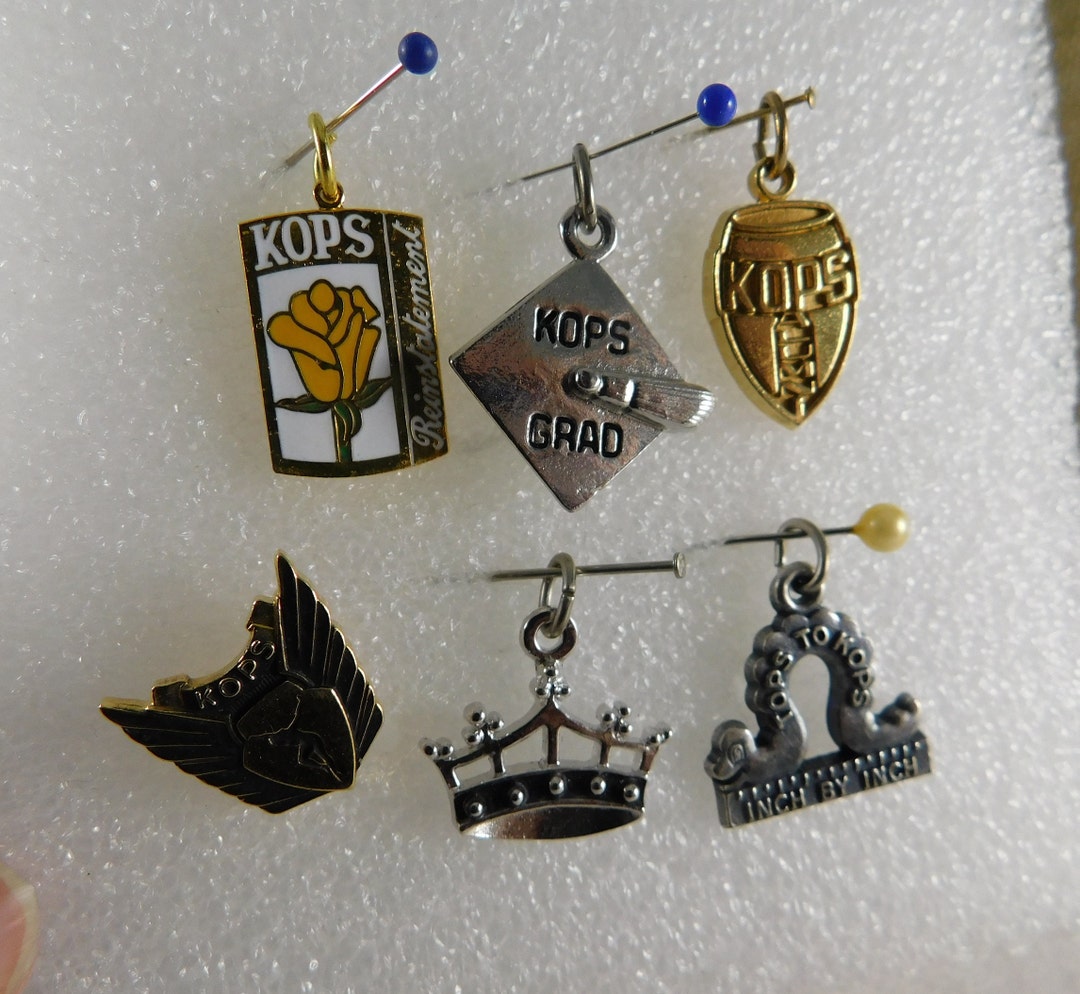 Vintage Lot of Six Assorted Enamel and Silver KOPS Charms, TOPS ...