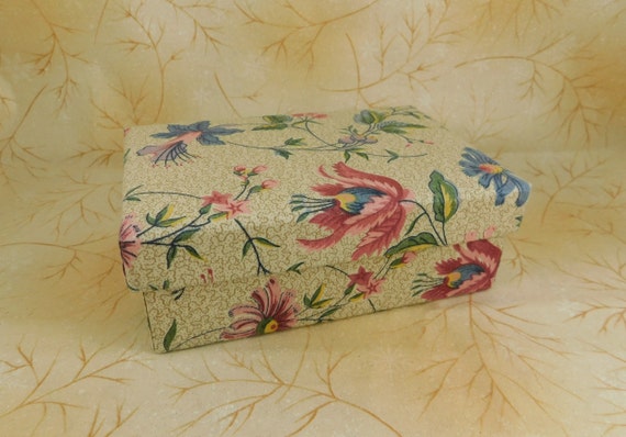 Beige Pink & Blue Floral Fabric Craft Box Trinket Box Craft - Etsy