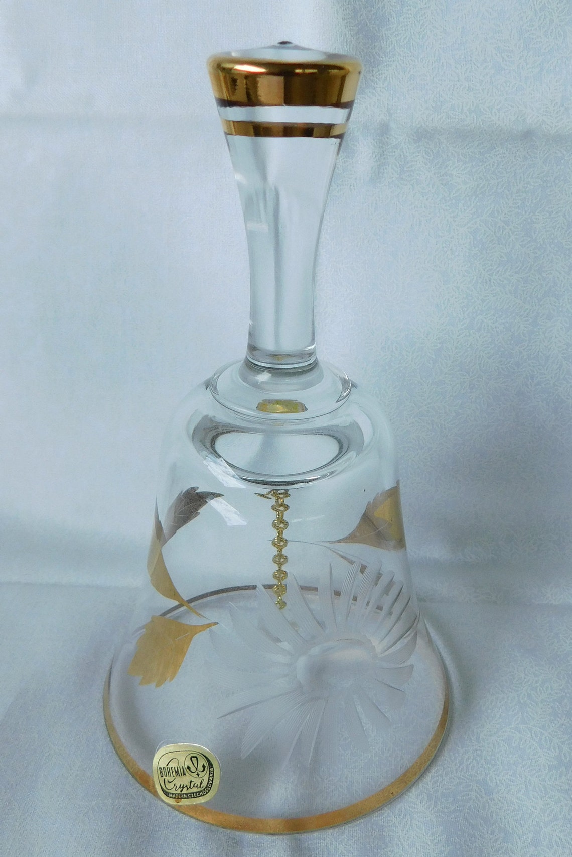 Vintage Bohemian Crystal Bell: Czechoslovakian Gold Leaf Carved Bell - Etsy