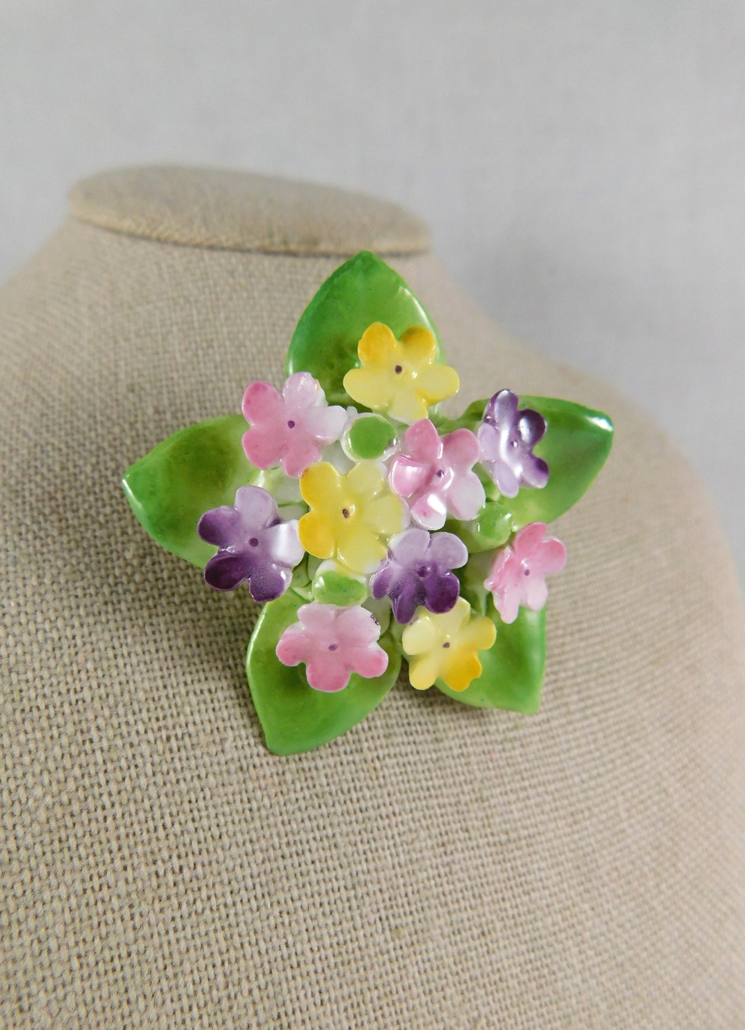Staffordshire Cara China Floral Brooch, Primroses, Hand Painted/made in ...